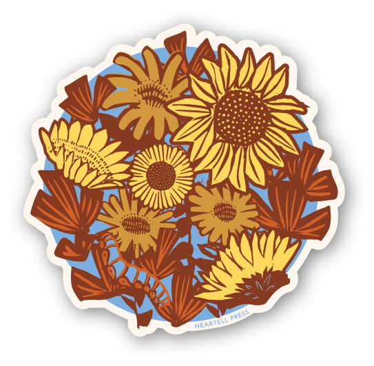 Sunflower Bunch (Blue) Ecofriendly Sticker – Heartell Press