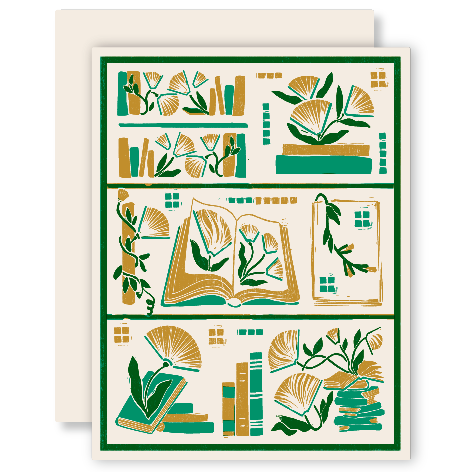 Book Flowers (Green) Letterpress Card – Heartell Press