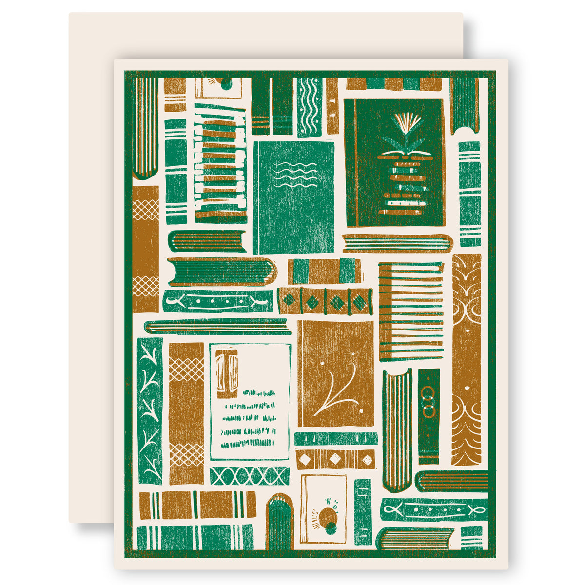 Spines and Covers (Green) Letterpress Card – Heartell Press